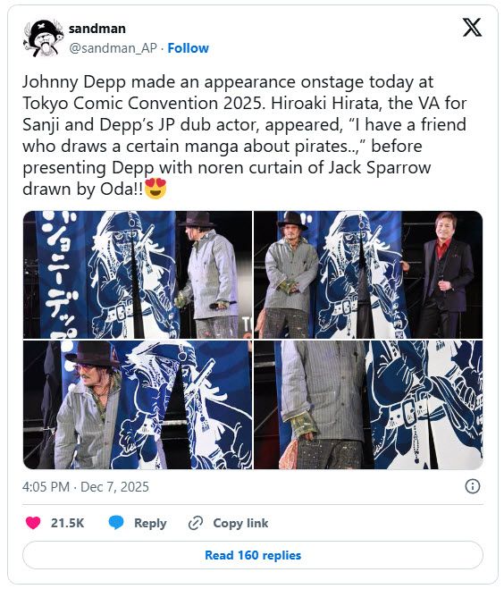 Johnny Depp ได้รับภาพวาด Jack Sparrow สไตล์ One Piece จากฝีมือของ ...